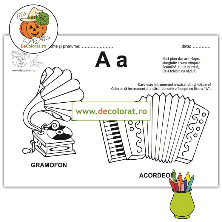 Litera și Sunetul A - fișă de lucru cu ghicitoare | DeColorat.ro