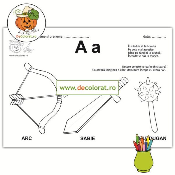 Litera A - fișă de lucru cu ghicitoare (avion) | DeColorat.ro