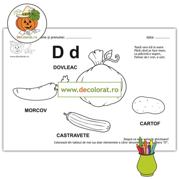 Litera D în imagini de toamnă - fișă de lucru | DeColorat.ro