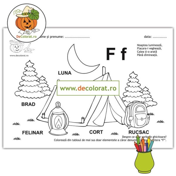 Litera F în imagini de toamnă - fișă de lucru | DeColorat.ro