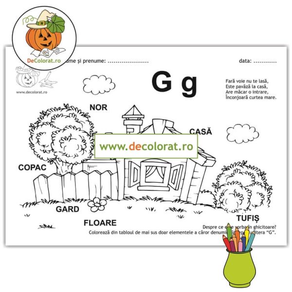 Fișă de lucru cu litera G - Să învățăm litera și sunetul G cu Gabriela!