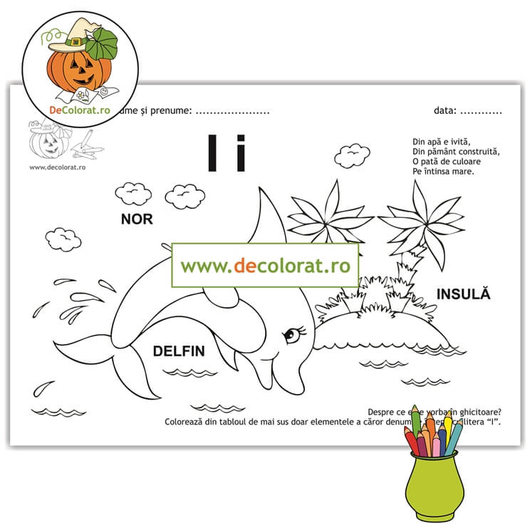 Litera I - fișă de lucru cu ghicitoare (insulă) | DeColorat.ro
