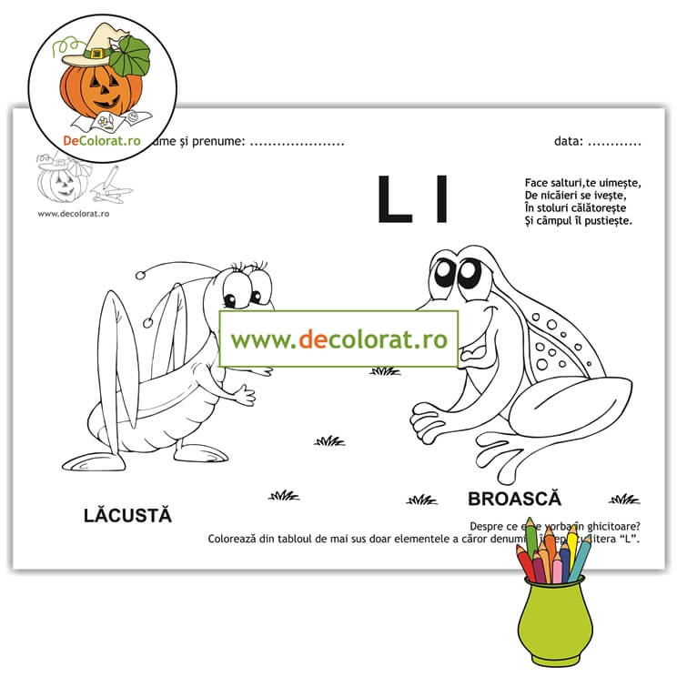 Litera L - fișă de lucru cu ghicitoare (lăcustă) | DeColorat.ro ...