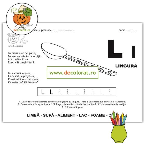 Litera si sunetul L - fișă de trasare cu ghicitoare (leu) | DeColorat.ro