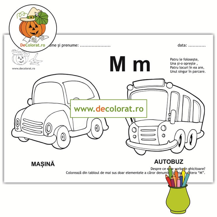 Litera M - fișă de trasare cu ghicitoare (mătură) | DeColorat.ro