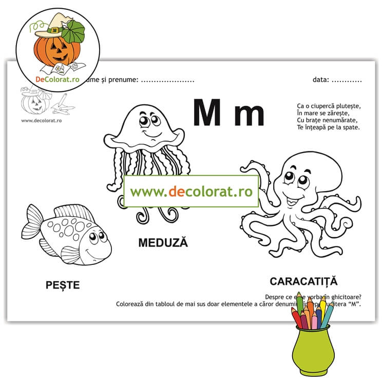 Litera M - fișă de trasare cu ghicitoare (mătură) | DeColorat.ro