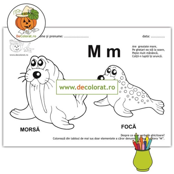 Litera M - fișă de trasare cu ghicitoare (mătură) | DeColorat.ro
