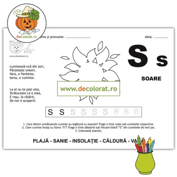 Litera S - fișă de lucru cu ghicitoare (sac) | DeColorat.ro