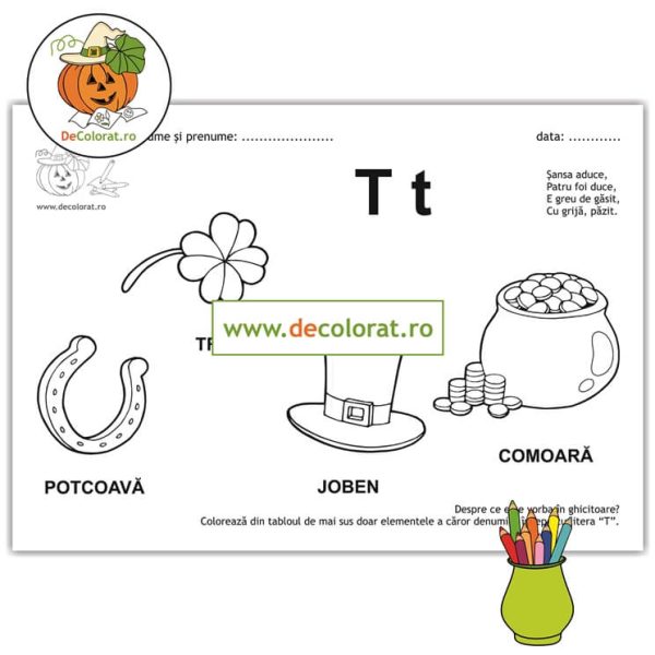 Litera T - fișă de lucru cu ghicitoare (tort) | DeColorat.ro