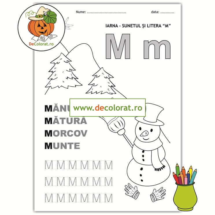 Litera M - fișă de trasare cu ghicitoare (mătură) | DeColorat.ro