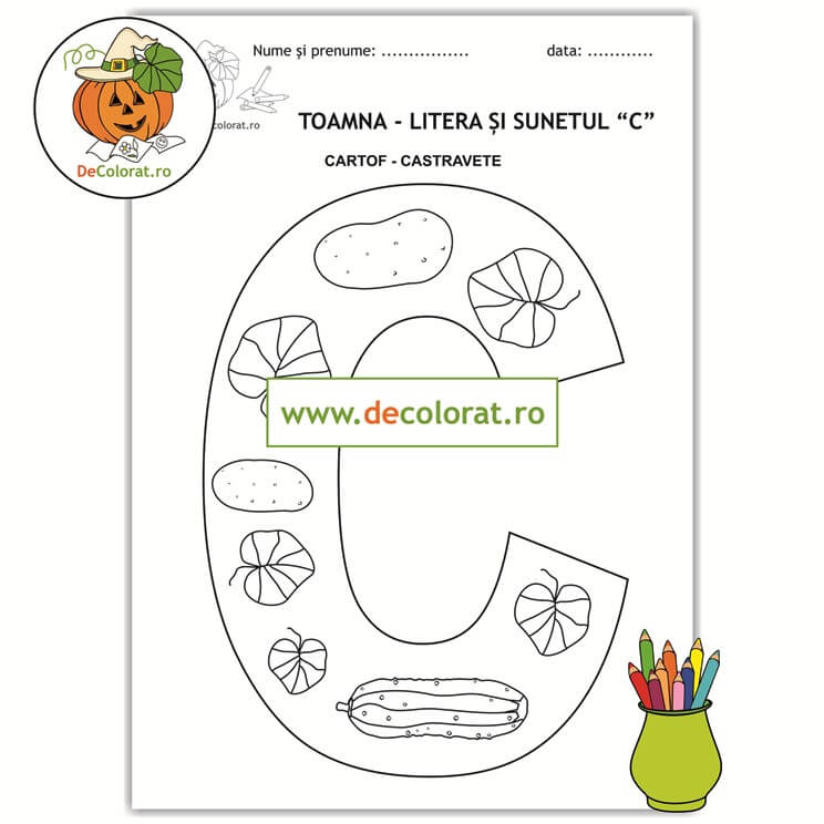 Litera C în imagini de toamnă - fișă de lucru | DeColorat.ro