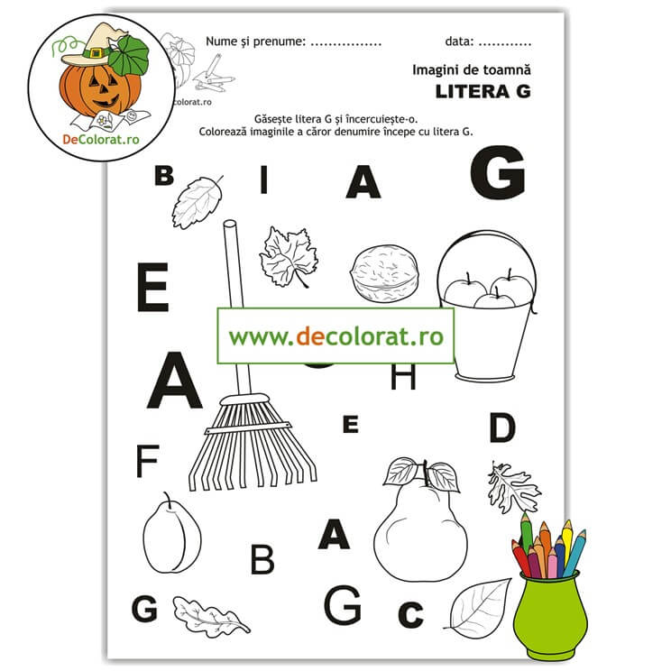Litera G în imagini de toamnă - fișă de lucru | DeColorat.ro