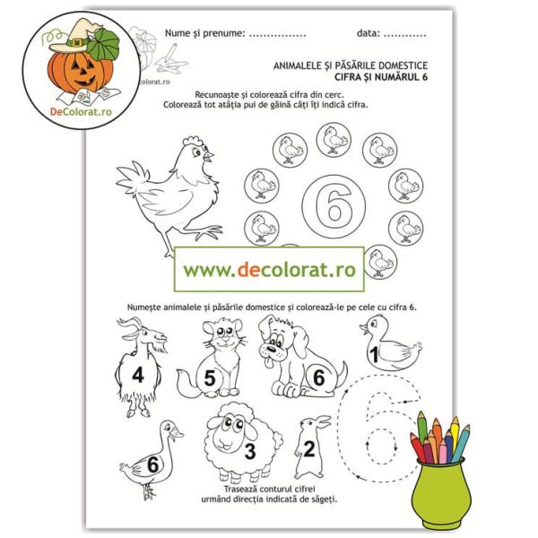 Fișă de lucru cu cifra 6 - identificare, mulțimi, trasare | Decolorat.ro