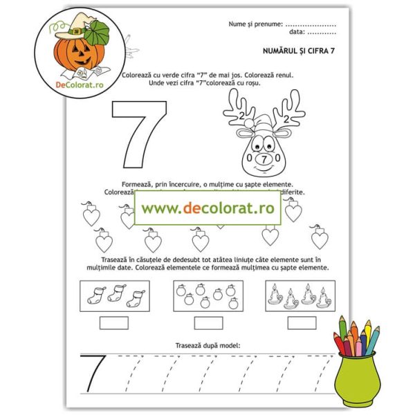 Fișă de lucru cu cifra 7 | Decolorat.ro