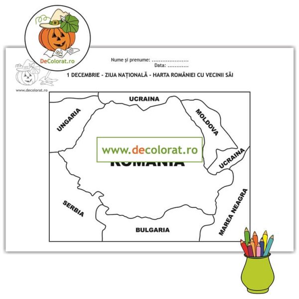 1 Decembrie - Ziua României - planșă de colorat cu româncuță