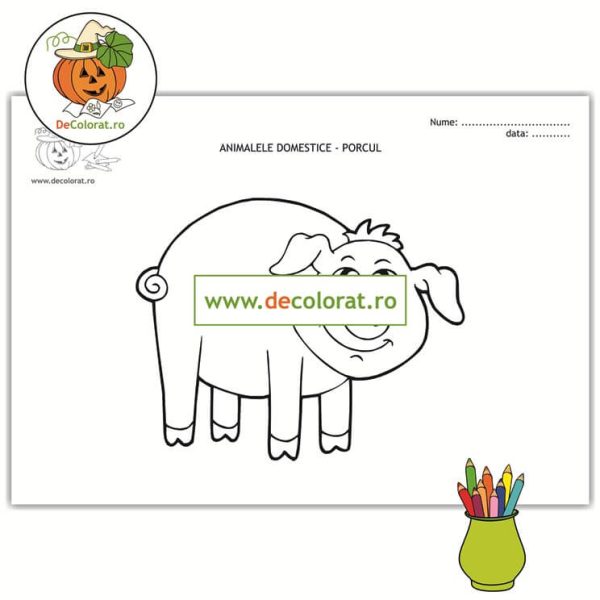Porcul la scăldat - planșă de colorat cu poezie | Decolorat.ro