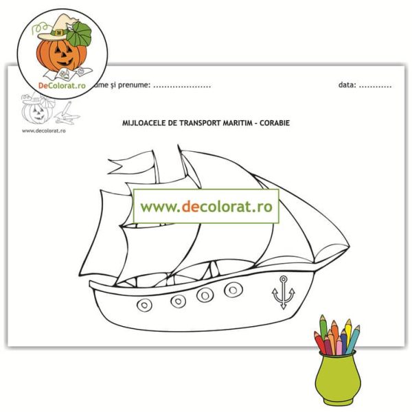 Transport pe apa - planșă de colorat cu velier | DeColorat.ro