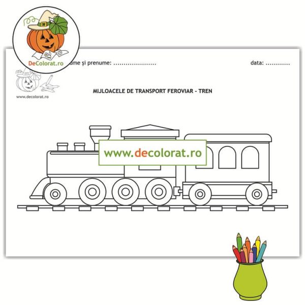 Transport feroviar - planșă de colorat cu tren marfar | DeColorat.ro