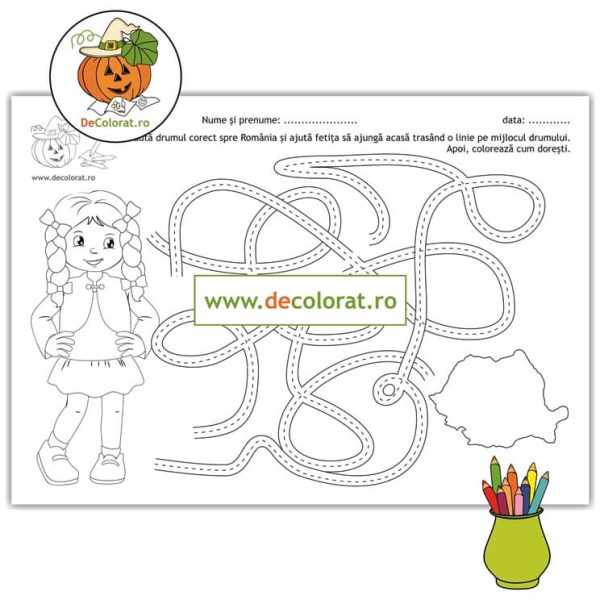 Fișă de trasare cu labirint de Ziua Națională | Decolorat.ro